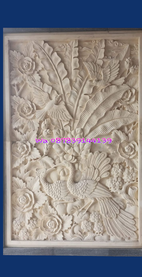relief batu paras jogja motif merak - Ukiran Paras Jogja